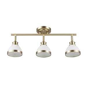 globe electric 64000003 22" 3-light track lighting, matte brass, matte white shades, track ceiling light, track lighting kit, vintage, ceiling light fixture, home décor, kitchen, bulb not included