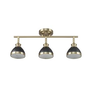 globe electric 64000004 22" 3-light track lighting, matte brass, matte black shades, track ceiling light, track lighting kit, vintage, ceiling light fixture, home décor, kitchen, bulb not included