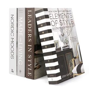 4 pack faux books for decoration, ediactcyl modern fashion decorative books set for hardcover home decor, fake book stacks display for bookshelf living room decor