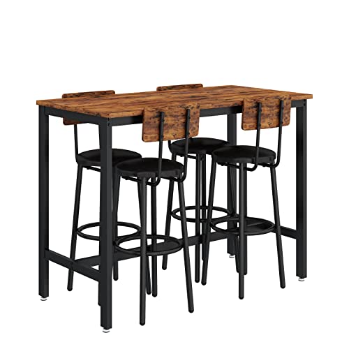 Hosnnile Bar Table Set for 4 with 4 PU Upholstered Stools, Pub Bistro Dinning Table and Stools with Backrest, Counter Height Bar Table Set for Apartment, Kitchen, Small Space