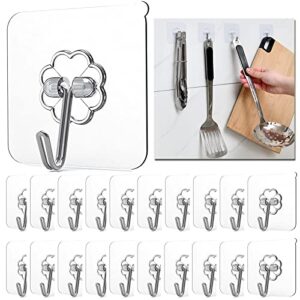 nemibad 20pcs transparent wall hooks 22lbs (max) heavy duty self adhesive hooks, waterproof self adhesive hooks, kitchen bathroom hooks wall hooks room door hooks command hooks