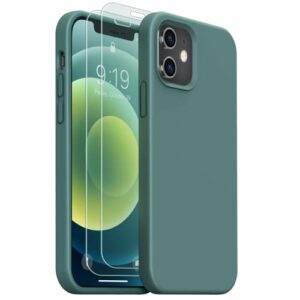 bnww 【5 in 1 designed for iphone 12 case, designed for iphone 12 pro case, silicone shockproof phone case with 2 screen protectors,with anti scratch microfiber lining 6.1 inch,forest green