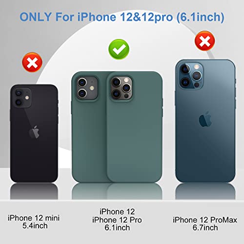 BNWW 【5 in 1 Designed for iPhone 12 Case, Designed for iPhone 12 Pro Case, Silicone Shockproof Phone Case with 2 Screen Protectors,with Anti Scratch Microfiber Lining 6.1 inch,Forest Green