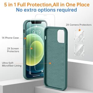 BNWW 【5 in 1 Designed for iPhone 12 Case, Designed for iPhone 12 Pro Case, Silicone Shockproof Phone Case with 2 Screen Protectors,with Anti Scratch Microfiber Lining 6.1 inch,Forest Green