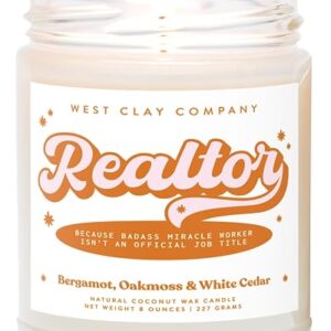 West Clay Company Realtor Candle Gift | Real Estate Agent Gifts | Thank You Gift For Realtor | Realtors Gifts, Bergamot Oakmoss Cedar Amber Scented, 8oz Made in the USA