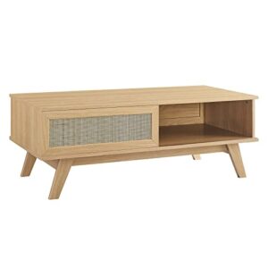 modway soma 43" rattan coffee table, oak