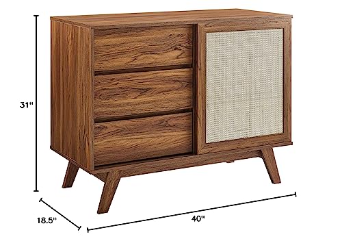 Modway Soma 40" Rattan Display Stand Accent Cabinet, Nightstand, Walnut