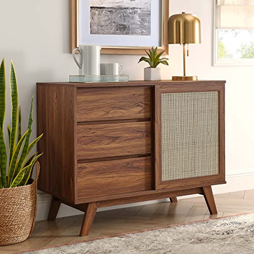 Modway Soma 40" Rattan Display Stand Accent Cabinet, Nightstand, Walnut