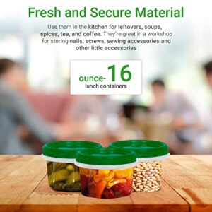 [Green - 12 Pk] Airtight Deli Containers with Lids Twist Lock Top Clear Food Storage for Meal Prep Snacks and Leftovers Freezer and Microwave Safe Stackable Leak-Resistant and 12 Pc. Set (16 Ounce)