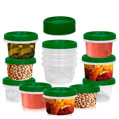 [Green - 12 Pk] Airtight Deli Containers with Lids Twist Lock Top Clear Food Storage for Meal Prep Snacks and Leftovers Freezer and Microwave Safe Stackable Leak-Resistant and 12 Pc. Set (16 Ounce)