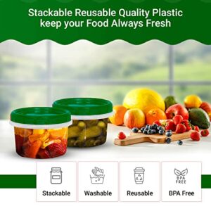 [Green - 12 Pk] Airtight Deli Containers with Lids Twist Lock Top Clear Food Storage for Meal Prep Snacks and Leftovers Freezer and Microwave Safe Stackable Leak-Resistant and 12 Pc. Set (16 Ounce)