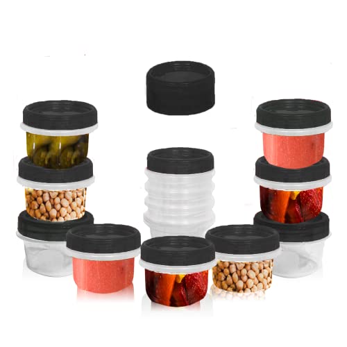 [Black - 12 Pk] Airtight Deli Containers with Lids Twist Lock Top Clear Food Storage for Meal Prep Snacks and Leftovers Freezer and Microwave Safe Stackable Leak-Resistant and 12 Pc. Set (4 Ounce)