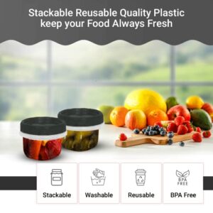 [Black - 12 Pk] Airtight Deli Containers with Lids Twist Lock Top Clear Food Storage for Meal Prep Snacks and Leftovers Freezer and Microwave Safe Stackable Leak-Resistant and 12 Pc. Set (4 Ounce)