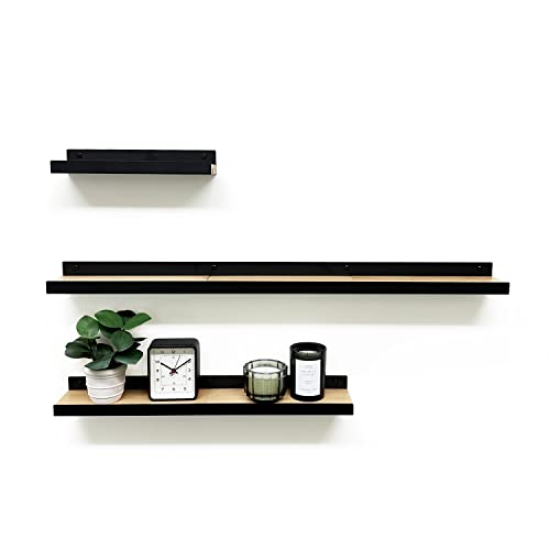 Mitus Floating Shelf Wall Mounted - Modern Industrial Metal Channel Ledge Black with Rustic Wood Insert, 36 inch