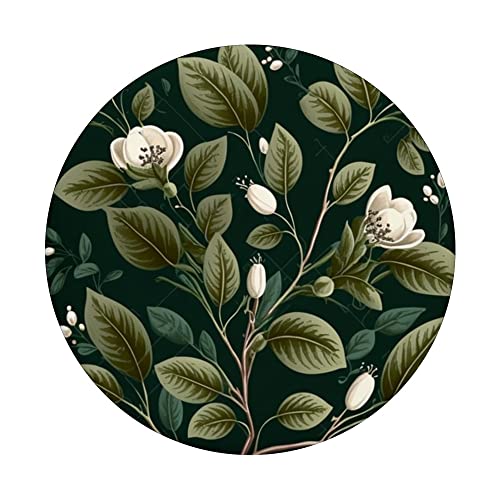 Green Botanical Foliage Design with white flowers PopSockets Swappable PopGrip