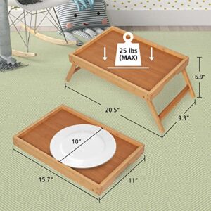 Artmeer Bed Tray Table with Folding Legs,Bamboo Breakfast in Bed for TV Table, Laptop Computer Tray,Eating,Snack Tray (Beige)