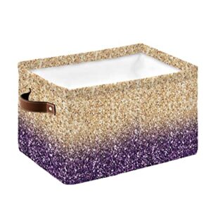 Storage Organizer Bins Set of 1 Storage Baskets for Clothes on Shelves With Handles Gradient Marble Texture Glitter Purple and Gold Rectangular Fabric Laundry Baskets for Organizing