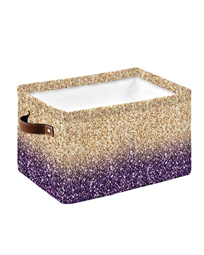 Storage Organizer Bins Set of 1 Storage Baskets for Clothes on Shelves With Handles Gradient Marble Texture Glitter Purple and Gold Rectangular Fabric Laundry Baskets for Organizing