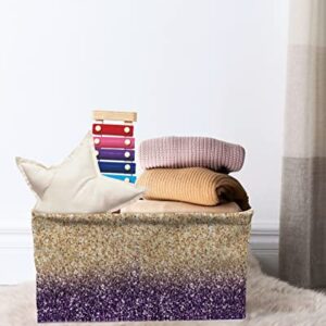 Storage Organizer Bins Set of 1 Storage Baskets for Clothes on Shelves With Handles Gradient Marble Texture Glitter Purple and Gold Rectangular Fabric Laundry Baskets for Organizing