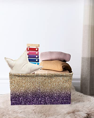 Storage Organizer Bins Set of 1 Storage Baskets for Clothes on Shelves With Handles Gradient Marble Texture Glitter Purple and Gold Rectangular Fabric Laundry Baskets for Organizing