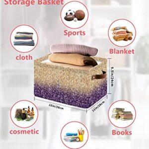 Storage Organizer Bins Set of 1 Storage Baskets for Clothes on Shelves With Handles Gradient Marble Texture Glitter Purple and Gold Rectangular Fabric Laundry Baskets for Organizing