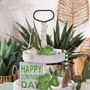 RM ROOMERS St Patrick’s Day Tiered Tray Decor, 4pcs Farmhouses St Patricks Day Table Decor, Irish Theme Wooden Shamrock Signs Table Centerpieces for March, Office, Home