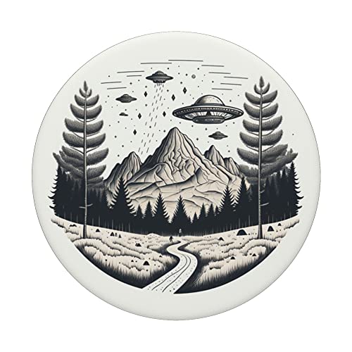 Flying Aliens UFO Saucer surrounded by mountains PopSockets Swappable PopGrip