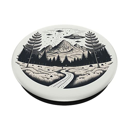 Flying Aliens UFO Saucer surrounded by mountains PopSockets Swappable PopGrip