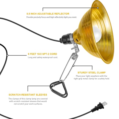 Simple Deluxe 5.5 Inch/8.5 Inch Aluminum Reflector E26 Socket Clamp Light with a Digital Aquarium Thermometer or 2700K LED Bulb