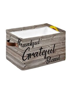 cube storage bins cloth towel organizer thankful grateful blessed thanksgiving sunflower farmhouse rustic wooden fabric collapsible storage baskets with handles 1 pack