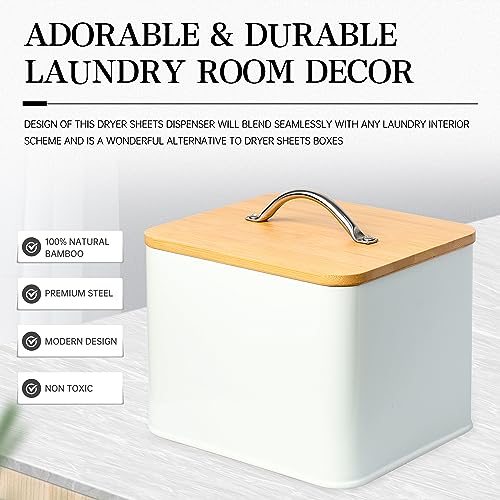 ZOES HOMEWARE Farmhouse Laundry Room Organization & Storage | Dryer Sheet,Dryer Ball,Laundry Pods Container & Holder with Bamboo Lid | Laundry Room Essential Accessories | Minimalist Boho Themed Decor