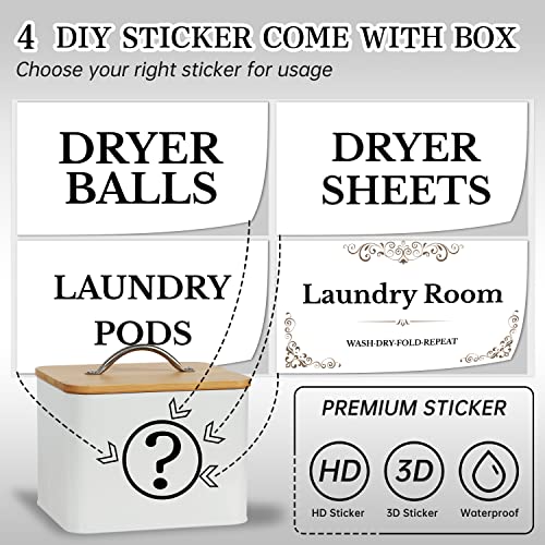 ZOES HOMEWARE Farmhouse Laundry Room Organization & Storage | Dryer Sheet,Dryer Ball,Laundry Pods Container & Holder with Bamboo Lid | Laundry Room Essential Accessories | Minimalist Boho Themed Decor