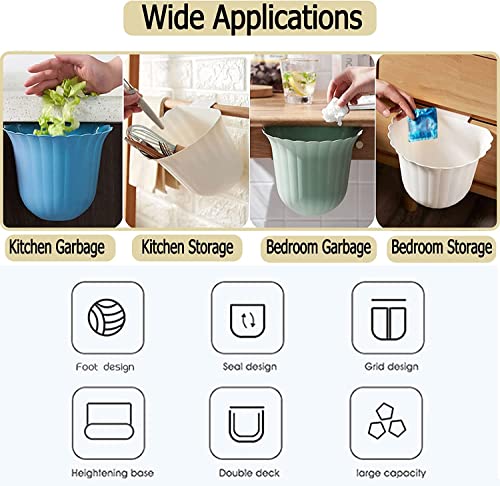 Lcmei 1/4PCS Hanging Trash Can,Hanging Kitchen Bathroom Trash Can Plastic Wall Mounted Bin,Cupboard Door Container Bin Set for Collecting Food Scraps (Blue)