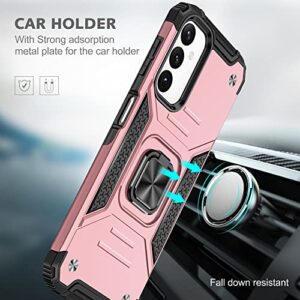 Amytor Designed for Samsung Galaxy A14 5G Case[2 x Tempered Glass Screen Protector] [ Military Grade ] 17Ft. Drop Tested Armor Protective Phone Case with Magnetic Car Mount Ring Kickstand (Rose Gold)