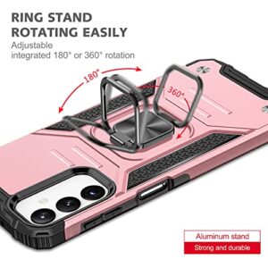 Amytor Designed for Samsung Galaxy A14 5G Case[2 x Tempered Glass Screen Protector] [ Military Grade ] 17Ft. Drop Tested Armor Protective Phone Case with Magnetic Car Mount Ring Kickstand (Rose Gold)