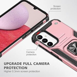 Amytor Designed for Samsung Galaxy A14 5G Case[2 x Tempered Glass Screen Protector] [ Military Grade ] 17Ft. Drop Tested Armor Protective Phone Case with Magnetic Car Mount Ring Kickstand (Rose Gold)