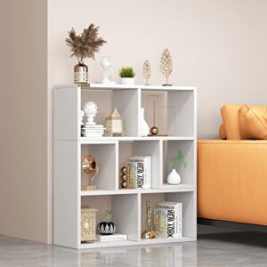 alisened 7-cube storage shelf organizer bookshelf system, modern bookcase open standing book shelving cabinet,wooden bookshelf display cube shelves compartments