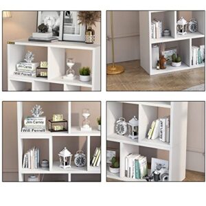 ALISENED 7-Cube Storage Shelf Organizer Bookshelf System, Modern Bookcase Open Standing Book Shelving Cabinet,Wooden Bookshelf Display Cube Shelves Compartments