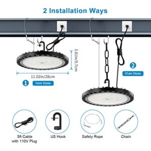 TYCOLIT LED High Bay Light 200W 2 Pack, 5000K Bright UFO LED High Bay Lights 20000LM with US Plug 5ft Cable,IP65 LED UFO Bay Lighting with Chain&Safety Rope for Warehouse Workshop Factory Garage