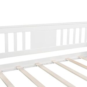 Woanke Twin Size Daybed, Wooden Daybed Frame with Wood Slat Support, Dual-use Sturdy Sofa Bed for Bedroom Living Room, White