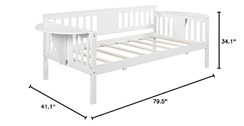 Woanke Twin Size Daybed, Wooden Daybed Frame with Wood Slat Support, Dual-use Sturdy Sofa Bed for Bedroom Living Room, White