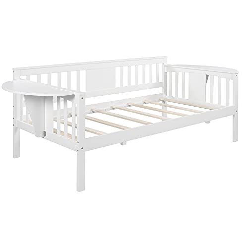 Woanke Twin Size Daybed, Wooden Daybed Frame with Wood Slat Support, Dual-use Sturdy Sofa Bed for Bedroom Living Room, White