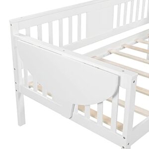 Woanke Twin Size Daybed, Wooden Daybed Frame with Wood Slat Support, Dual-use Sturdy Sofa Bed for Bedroom Living Room, White