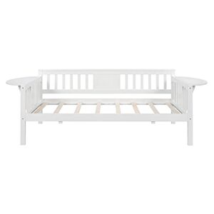 Woanke Twin Size Daybed, Wooden Daybed Frame with Wood Slat Support, Dual-use Sturdy Sofa Bed for Bedroom Living Room, White