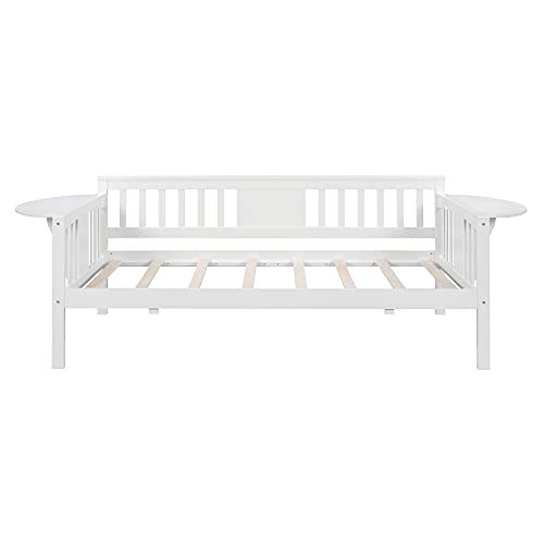 Woanke Twin Size Daybed, Wooden Daybed Frame with Wood Slat Support, Dual-use Sturdy Sofa Bed for Bedroom Living Room, White