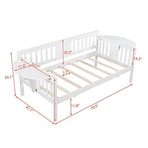 Woanke Twin Size Daybed, Wooden Daybed Frame with Wood Slat Support, Dual-use Sturdy Sofa Bed for Bedroom Living Room, White