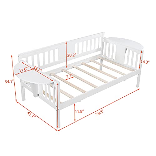 Woanke Twin Size Daybed, Wooden Daybed Frame with Wood Slat Support, Dual-use Sturdy Sofa Bed for Bedroom Living Room, White