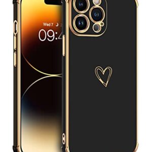 BENTOBEN iPhone 14 Pro Case, Cute Heart Pattern Slim 14 Pro Charging Case, Soft Flexible Shockproof TPU Bumper Women Girl Non-Slip Lightweight Protective Phone Cover for iPhone 14 Pro 6.1", Black/Gold