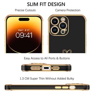 BENTOBEN iPhone 14 Pro Case, Cute Heart Pattern Slim 14 Pro Charging Case, Soft Flexible Shockproof TPU Bumper Women Girl Non-Slip Lightweight Protective Phone Cover for iPhone 14 Pro 6.1", Black/Gold