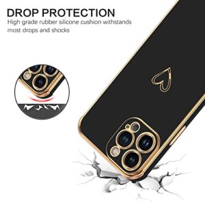 BENTOBEN iPhone 14 Pro Case, Cute Heart Pattern Slim 14 Pro Charging Case, Soft Flexible Shockproof TPU Bumper Women Girl Non-Slip Lightweight Protective Phone Cover for iPhone 14 Pro 6.1", Black/Gold